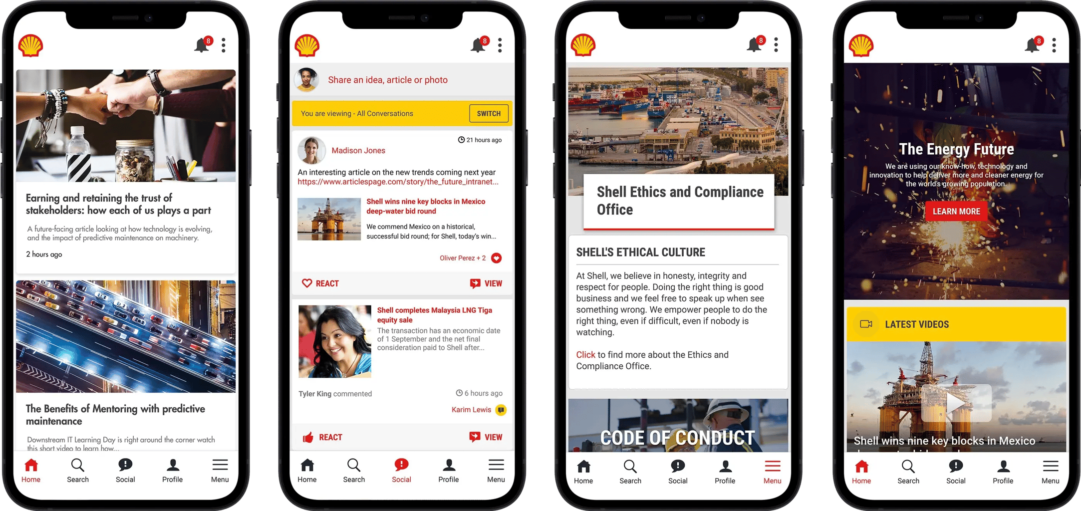 Shell. Connects 80k+ staff in over 70 countries with a Unily intranet.